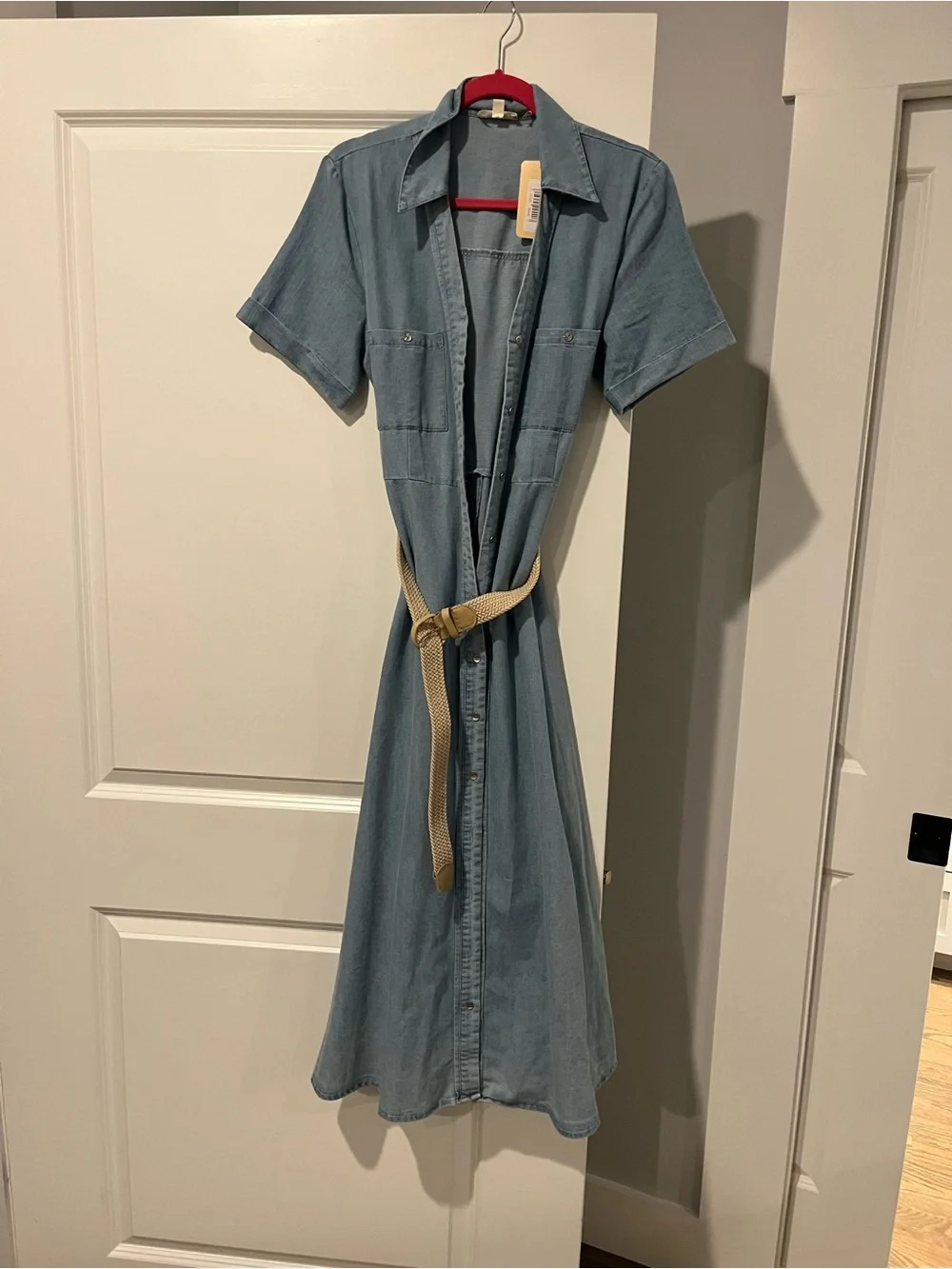 entro | Dresses | Entro Light Blue Denim Shirt Midi Dress With Belt ...